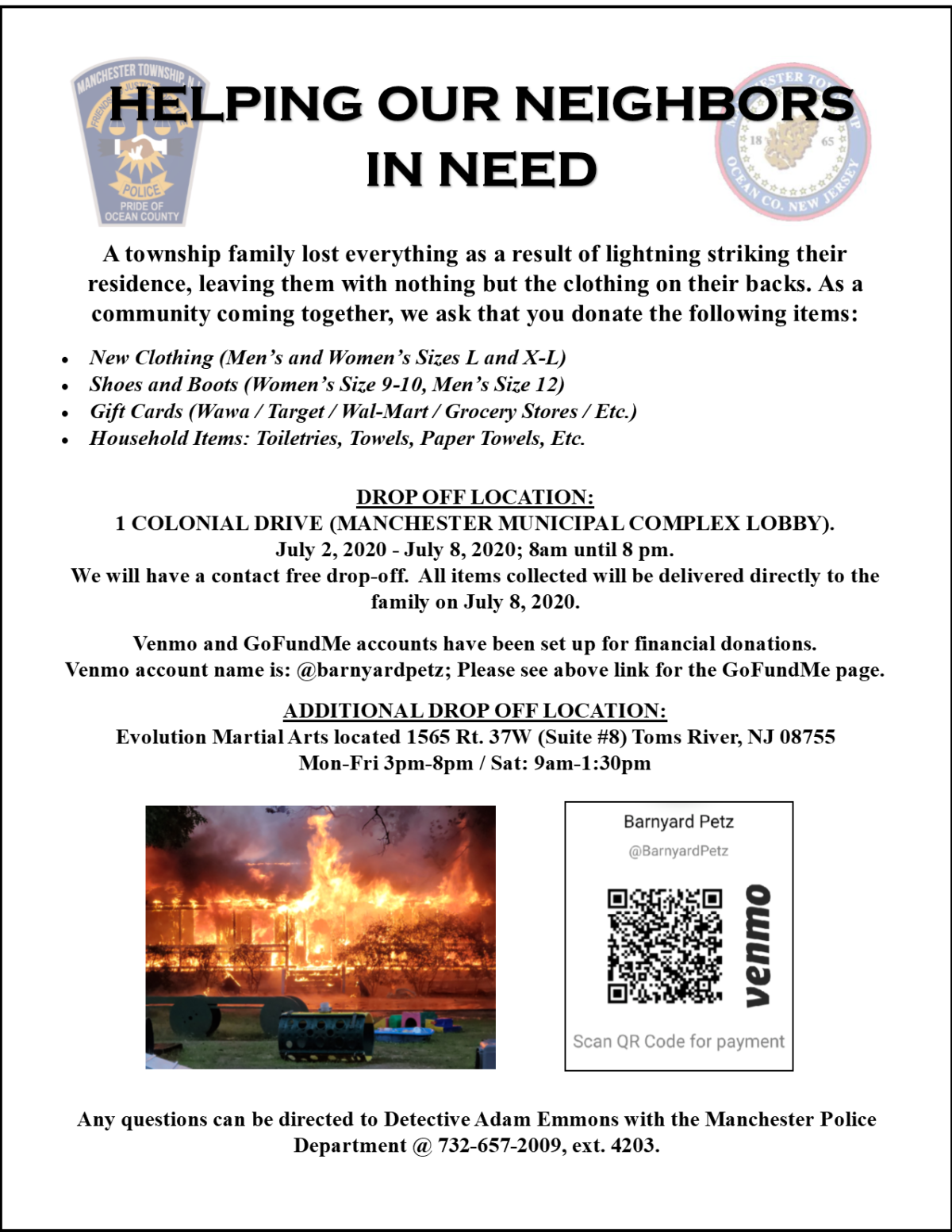 Helping Our Neighbors In Need - Manchester Police Department Manchester NJ
